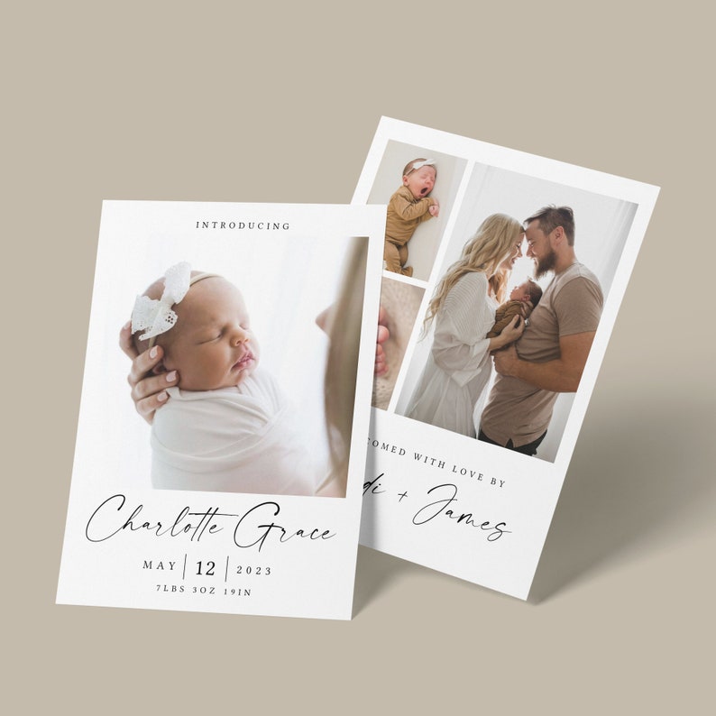 Birth Announcement Card TEMPLATE Newborn Baby Photo Editable - Etsy