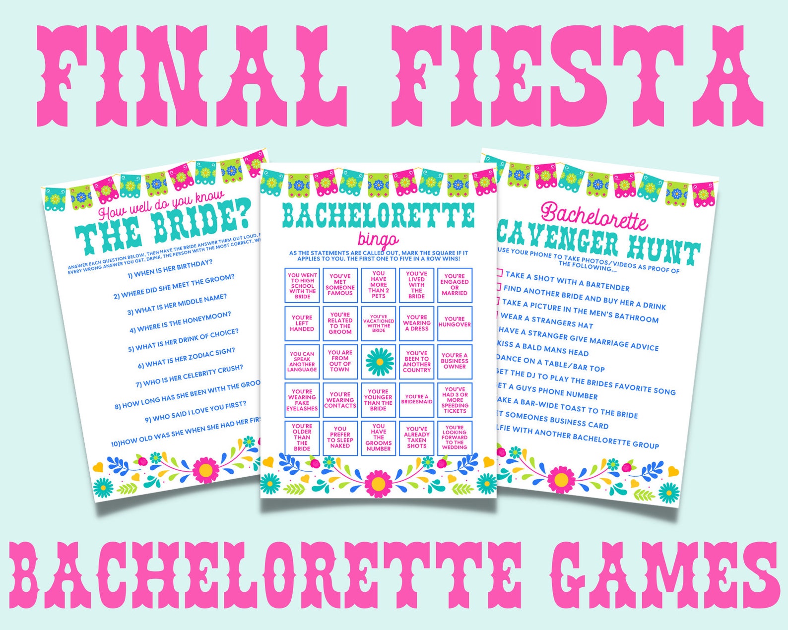 Six Final Fiesta Bachelorette Party Games Template - Etsy
