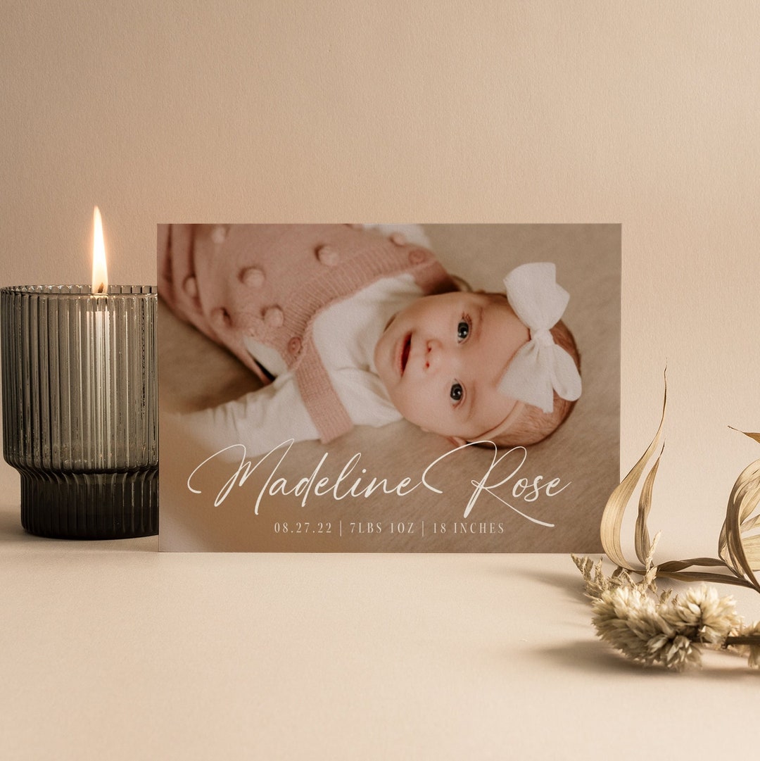 Birth Announcement Card TEMPLATE Newborn Baby Photo, Editable Canva ...
