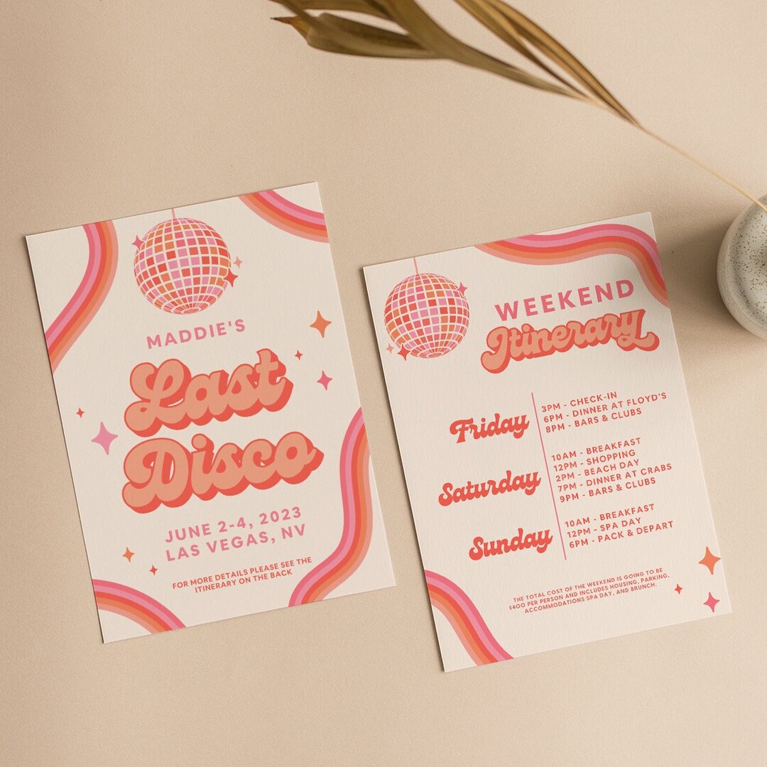 Last Disco Bachelorette Party Template Invitation and Itinerary Disco ...