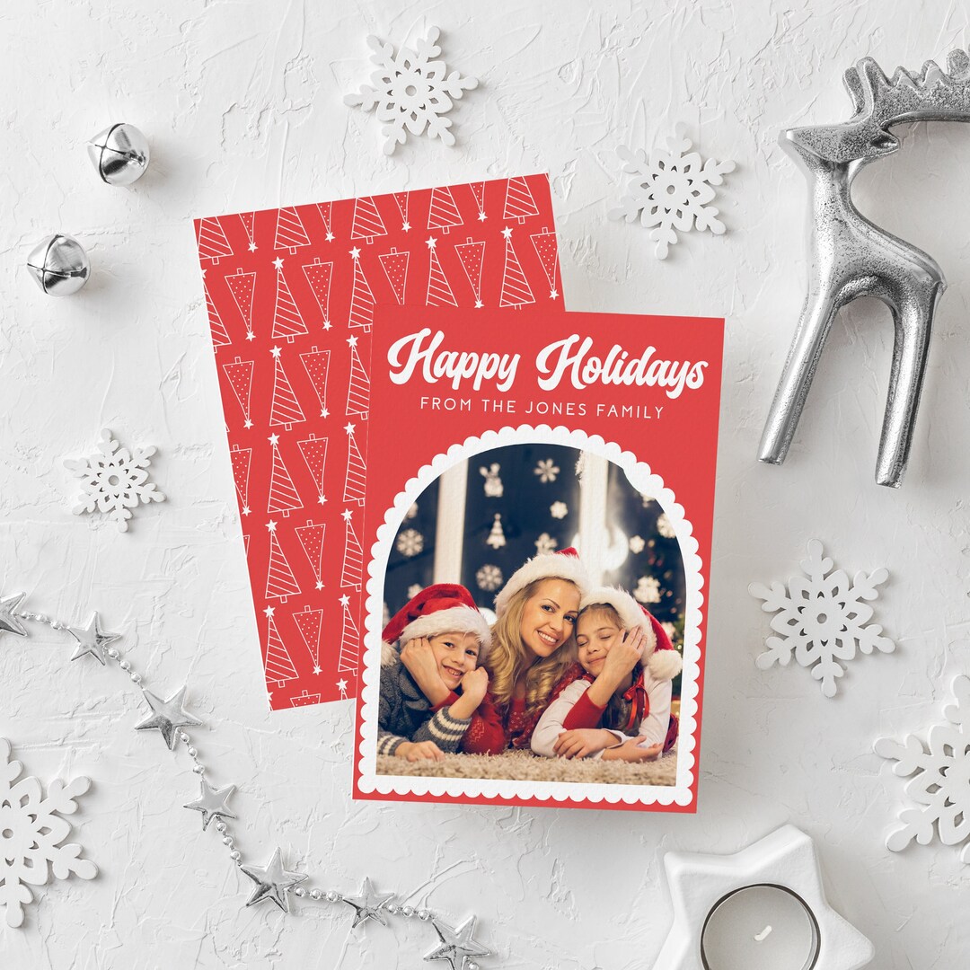 Red Christmas Card Photo Editable Happy Holidays Template Canva Instant ...