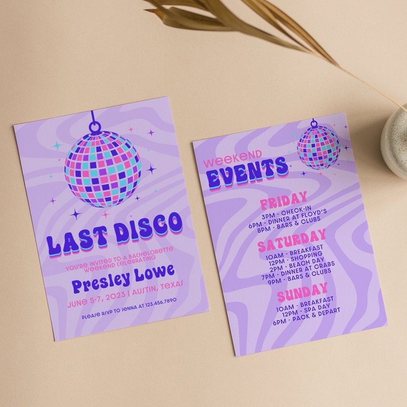 Editable Disco Bachelorette Party Template Invitation and Itinerary ...