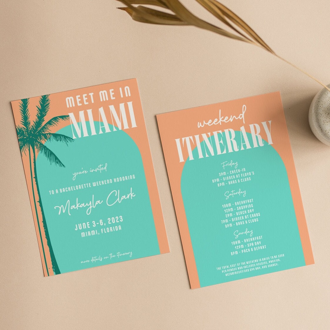 Miami Bachelorette Invitation Template Itinerary Bach Girls Weekend ...