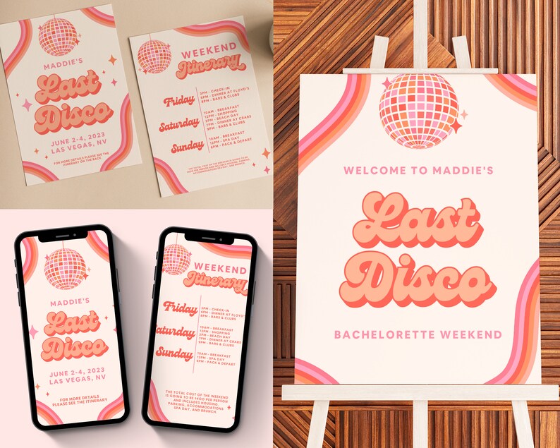 Last Disco BUNDLE Bachelorette Party Templates Invitation - Etsy