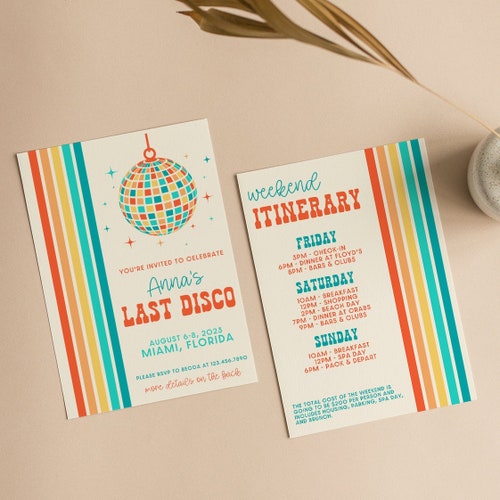 Last Disco Bachelorette Party Template Invitation and - Etsy