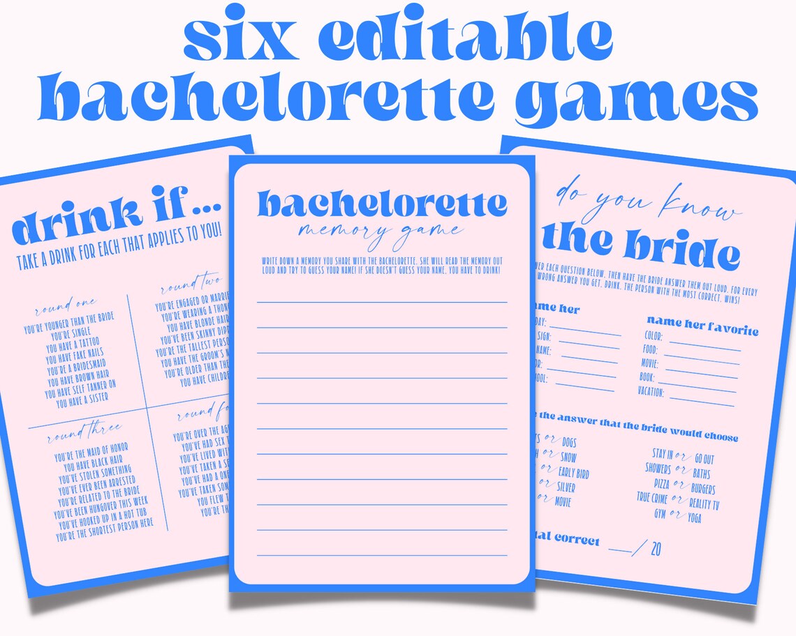 Six Simple Bachelorette Party Games Template Bachelorette Weekend Bachelorette Games Bridal ...