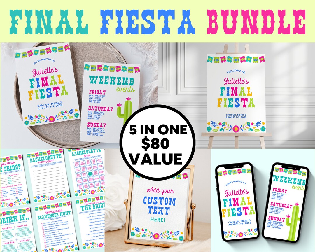 Final Fiesta BUNDLE Bachelorette Party Templates Invitation ...