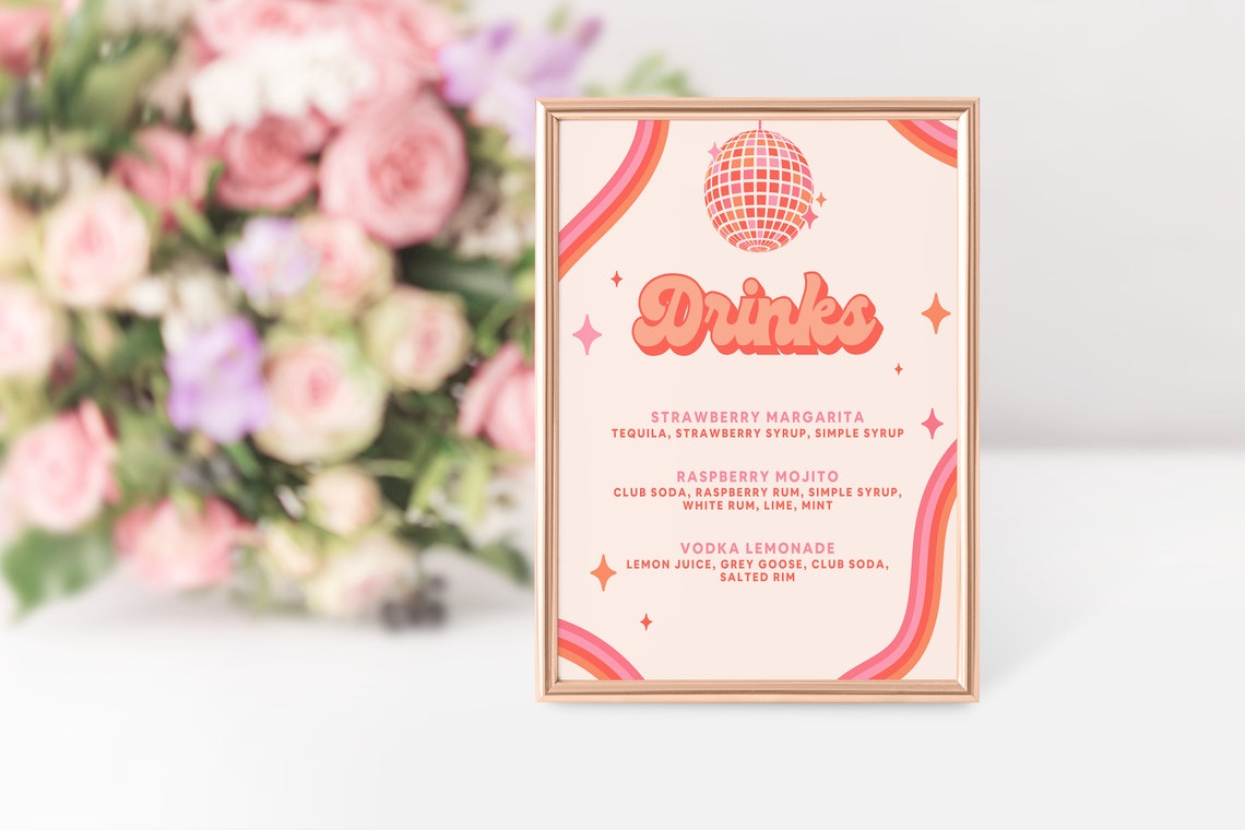 Editable Disco Drinks Bachelorette Party Template Retro Themed Bach ...