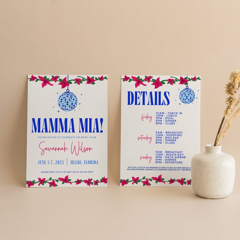 Mamma Mia Bachelorette Party Invitation Bachelorette Weekend Invitation ...