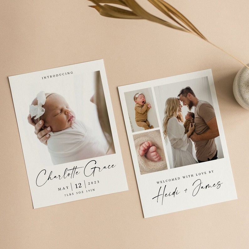 Birth Announcement Card TEMPLATE Newborn Baby Photo Editable - Etsy
