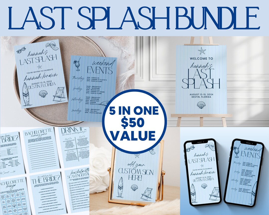 Last Splash BUNDLE Invitation Itinerary Mobile Invitation Welcome Sign ...