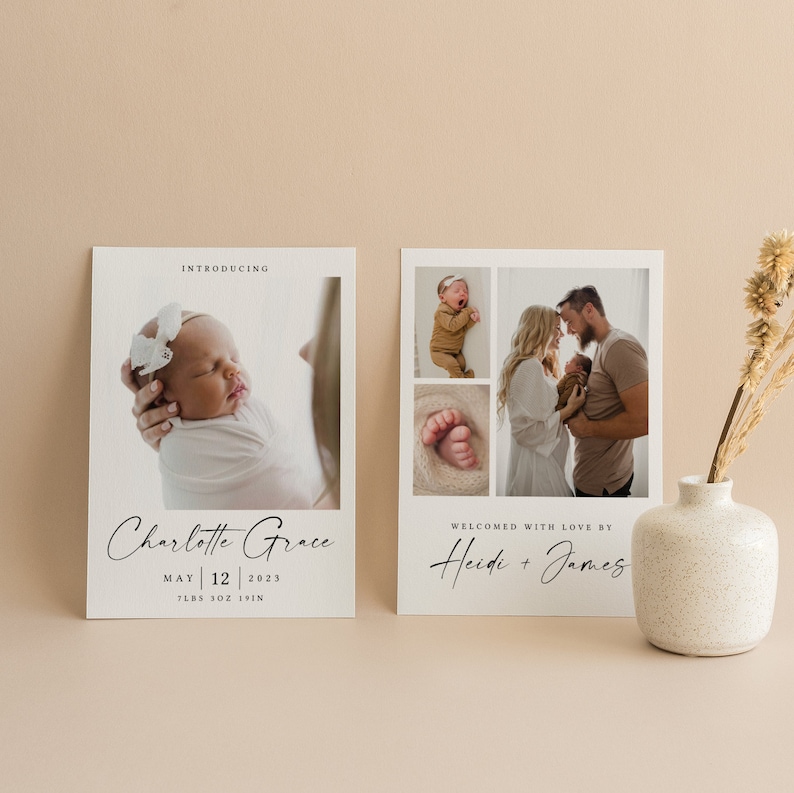 Birth Announcement Card TEMPLATE Newborn Baby Photo Editable - Etsy