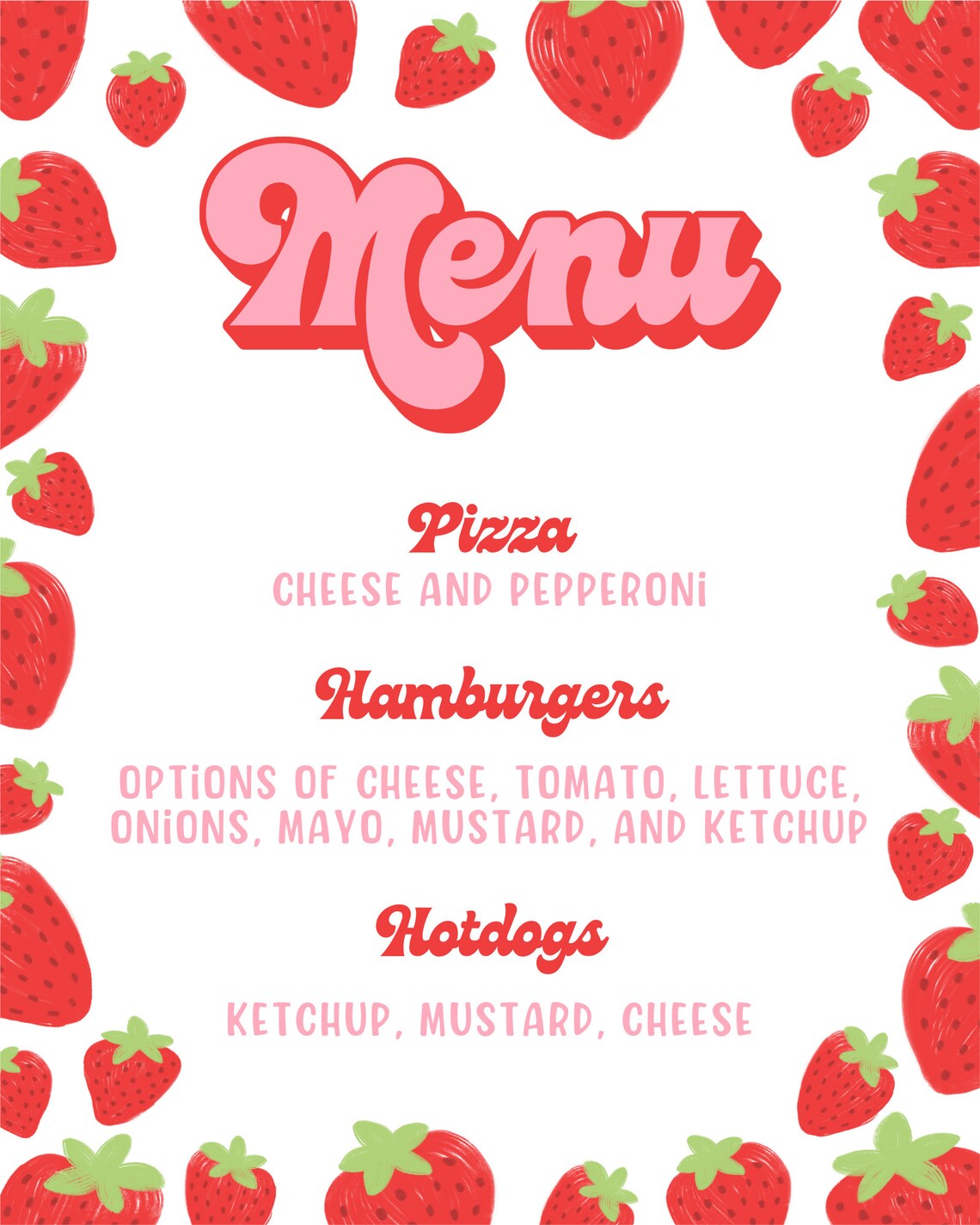 Berry First Birthday Menu Digital Template Strawberry First Birthday ...