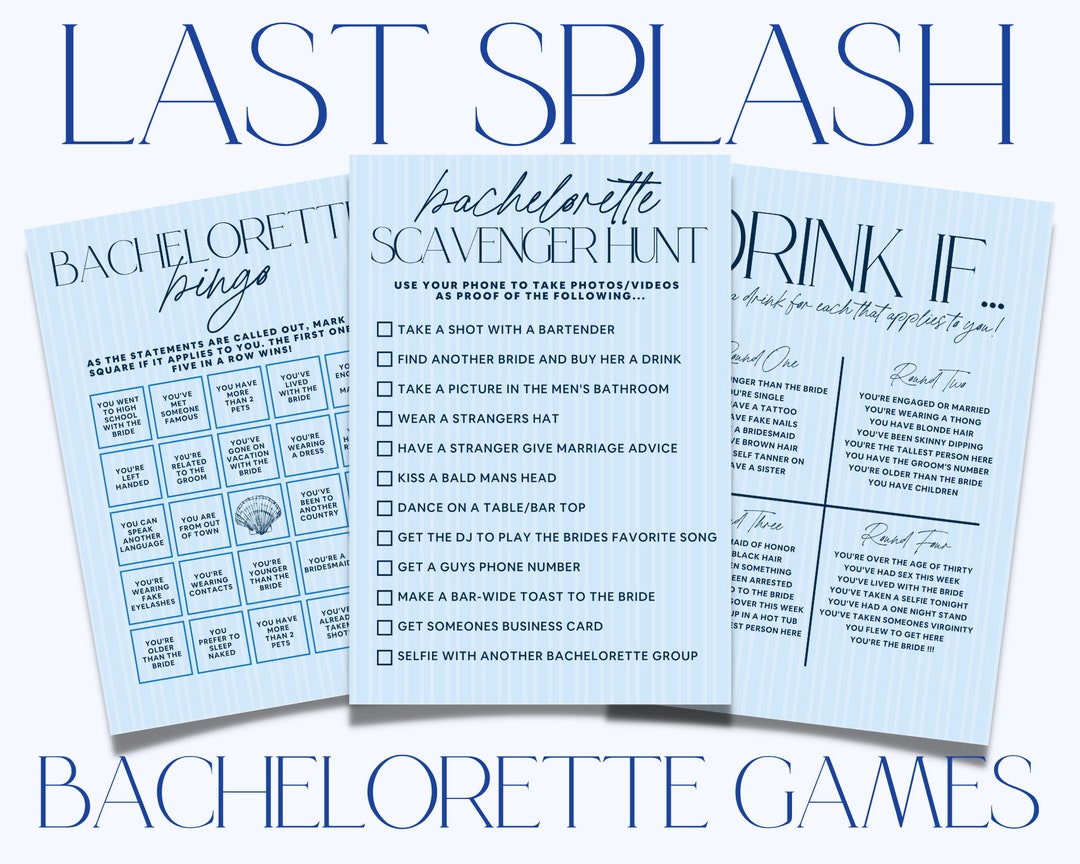 Last Splash GAMES Bachelorette Party Downloadable TEMPLATE Bach Weekend ...