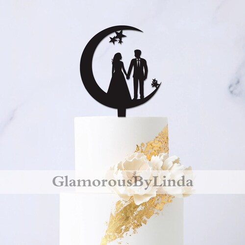 Moon and Stars Wedding Cake Topper Personalized Cake Topper - Etsy