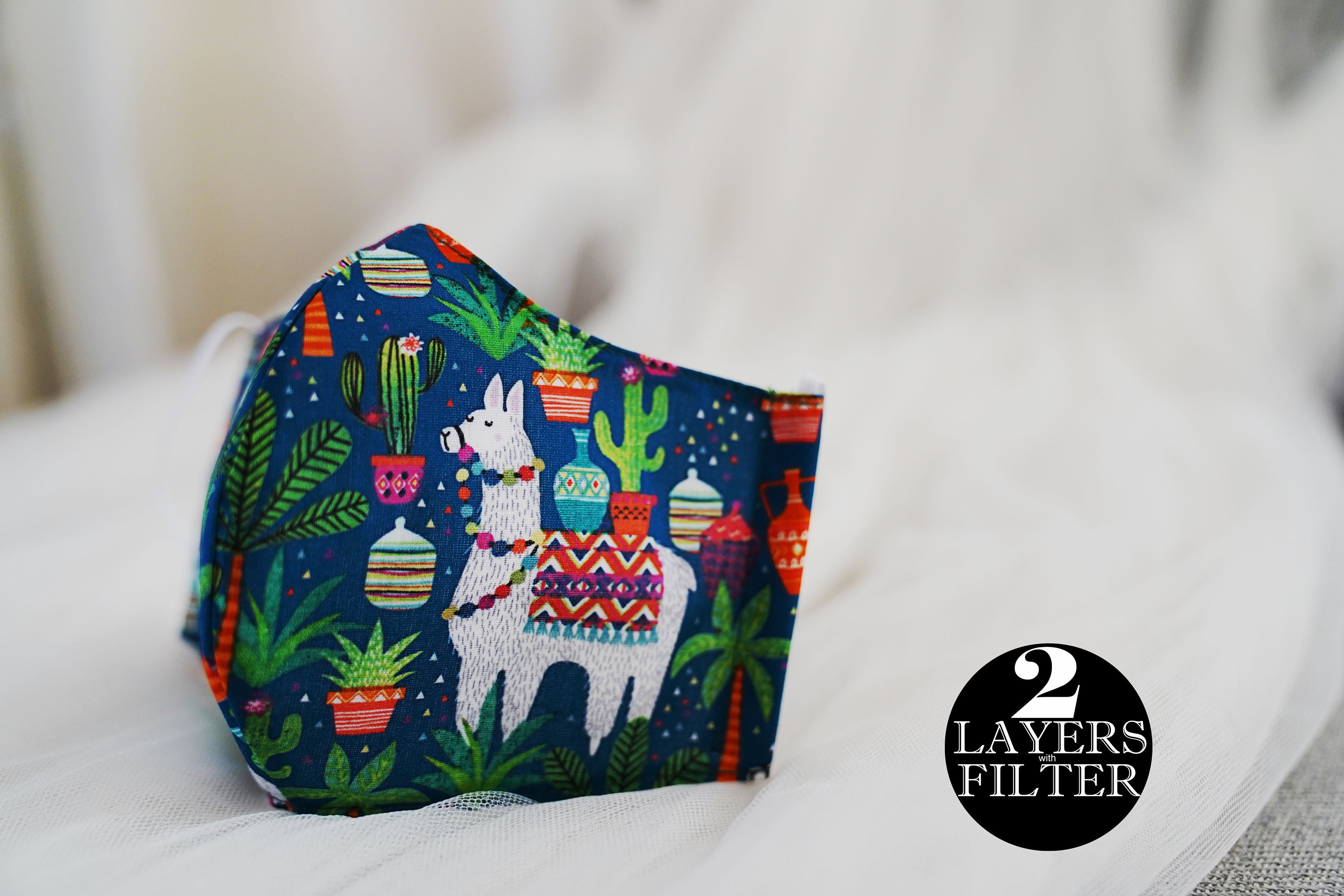 Llama Alpaca Fabric Face Mask With Filter, 3 Layers, Washable Mask ...