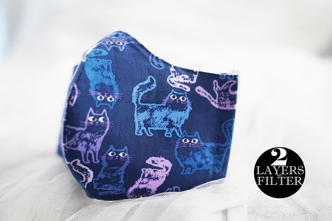 Neon Cat Fabric Face Mask With Filter,3 Layer, Washable Mask, Reusable ...