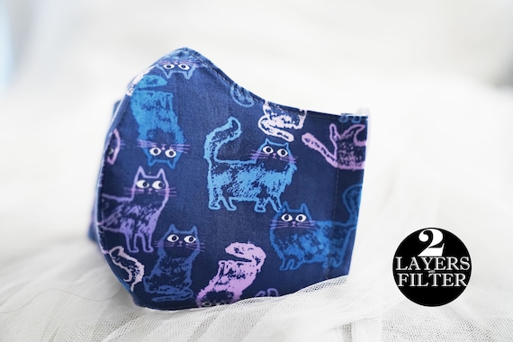 Neon Cat Fabric Face Mask With Filter3 Layer Washable Mask | Etsy
