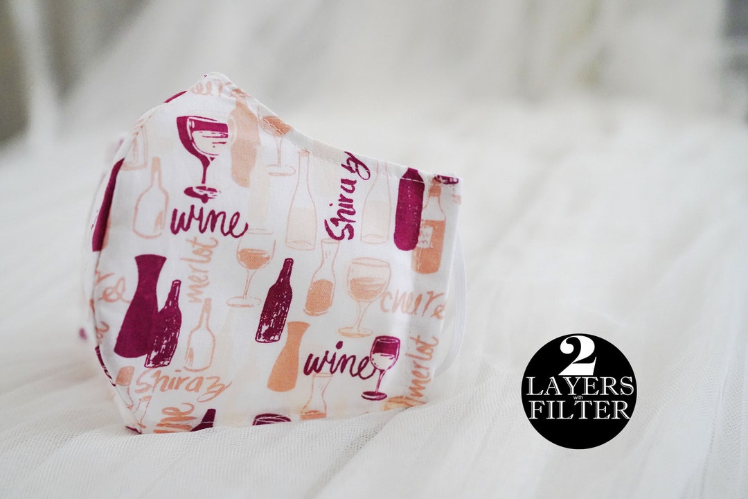 Wine Not Wine Fabric Face Mask With Filter 3 Layers - Etsy Denmark