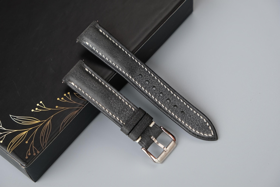 MBOX WAX Leather Watch Strap, Black Watch Strap, Vintage Watch Strap ...