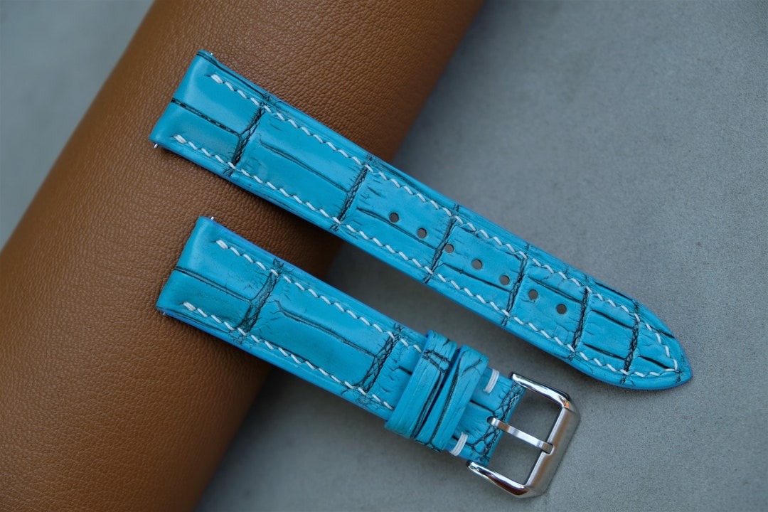 Custom Handmade Leather Watch Strap: Turquoise Alligator Grain - Etsy