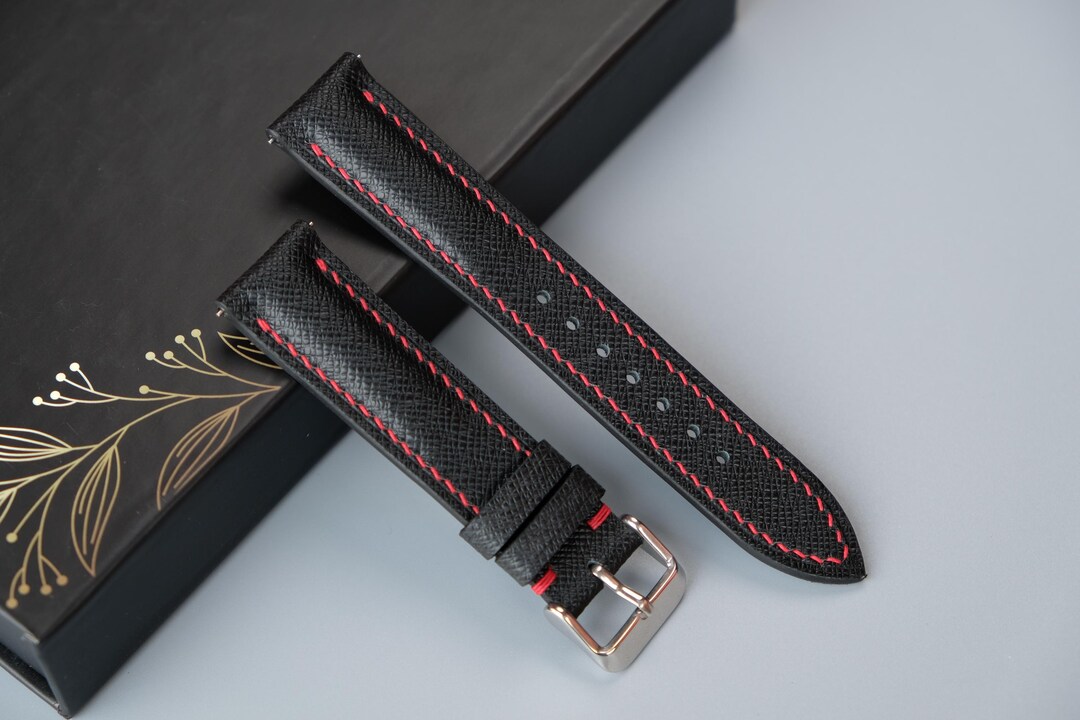 Handmade Black Taiga-embossed Leather Watch Band – Custom Sizes From ...