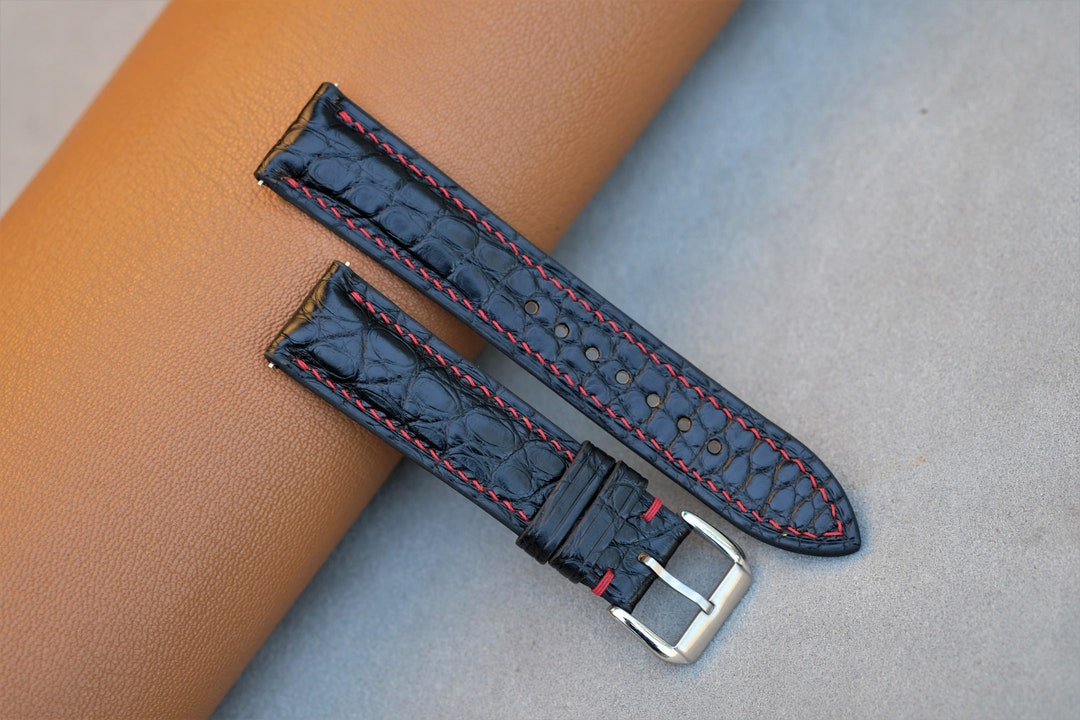 Handmade Black Leather Watch Strap: Custom Sizes Available - Etsy