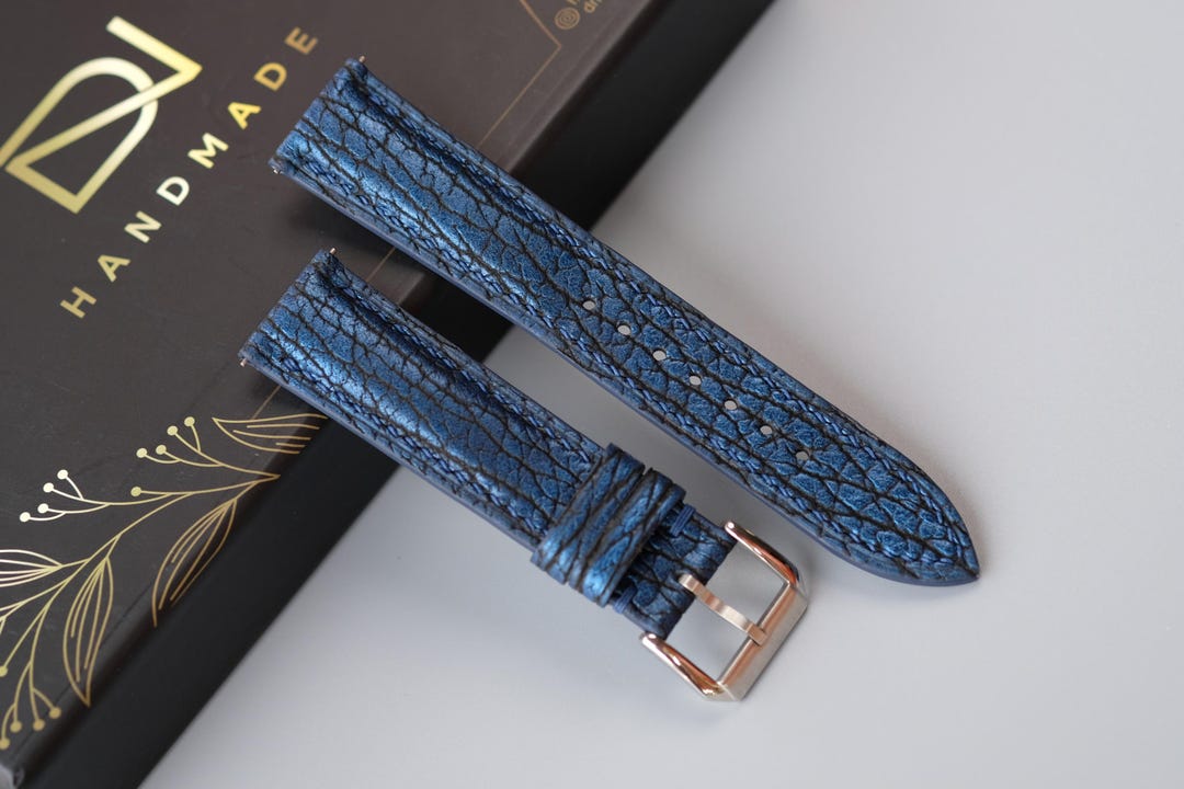 Blue Shark Skin Leather Watch Strap: Handmade Custom Band - Etsy