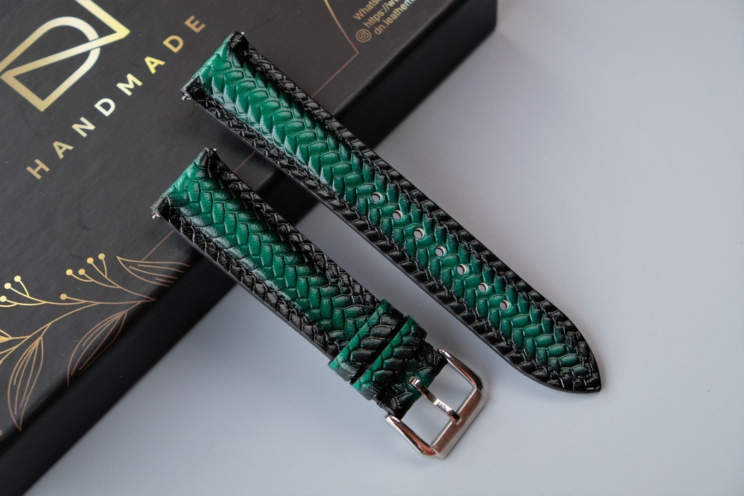 Green Patina Veg-tan Leather Watch Strap, Custom Watch Strap, 26mm 24mm ...