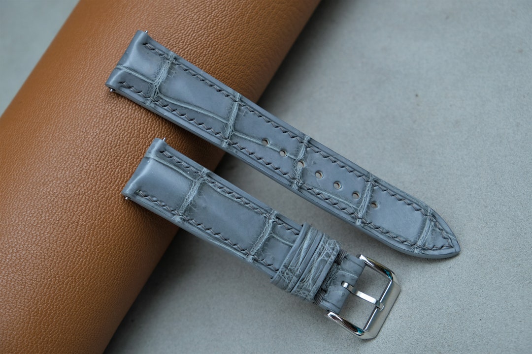 Gray Alligator Leather Watch Band, Custom Watch Band, Vintage Watch ...