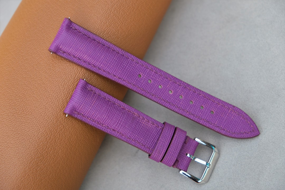 Saffiano Leather Watch Strap, Purple Watch Strap, Vintage Watch Strap ...