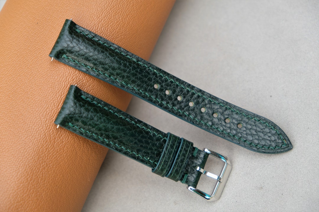 Dollaro Leather Watch Band, Dark Green Watch Band, Vinatge Watch Band ...