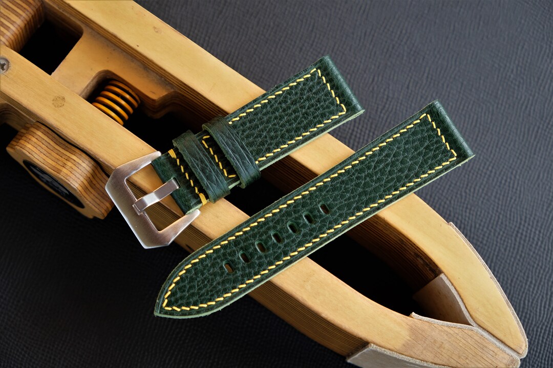 Handmade Dark Green Leather Watch Strap: Custom Vintage Style - Etsy UK