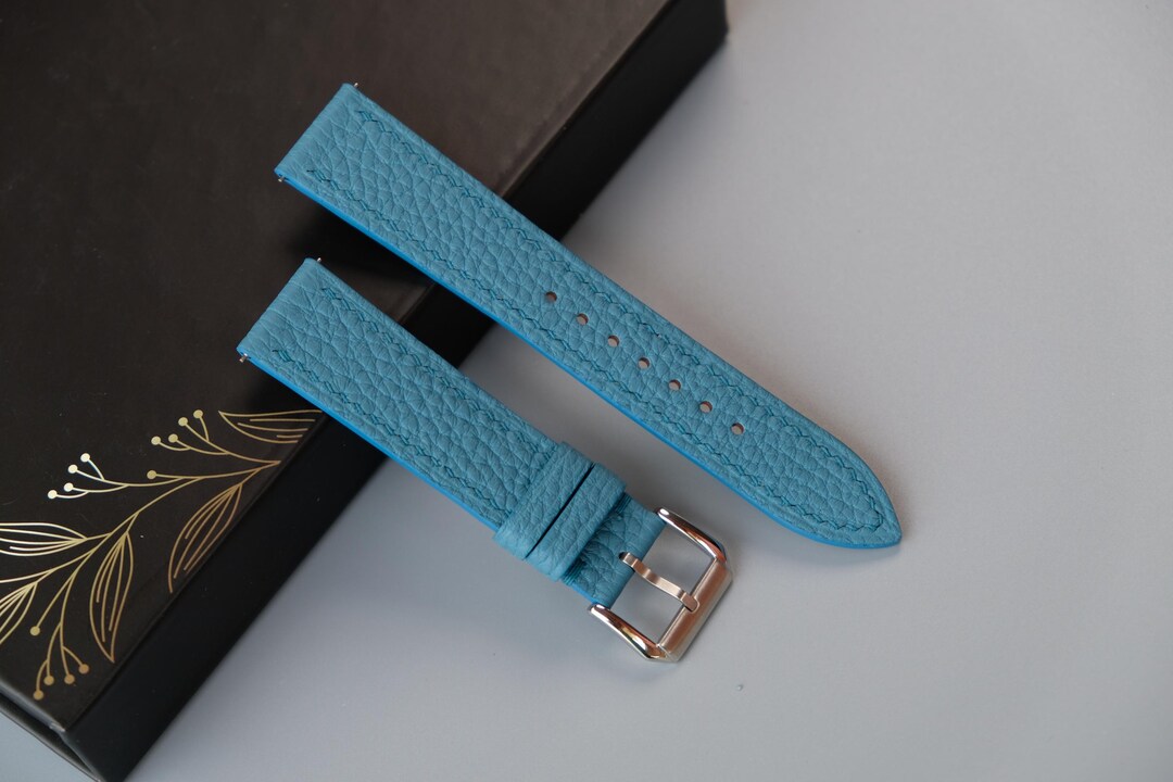 Handmade Togo Calf Leather Watch Strap: Light Blue Custom Band - Etsy