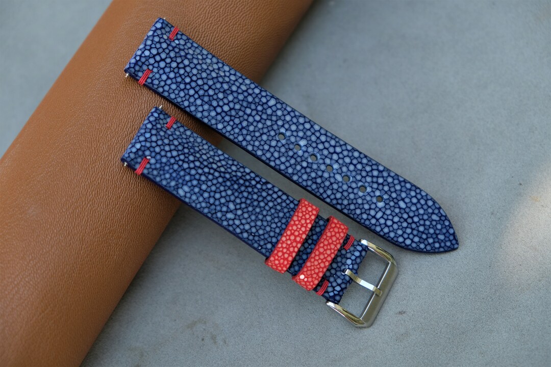 Stingray Leather Watch Band, Blue Watch Band, Handmade Watch Band ...