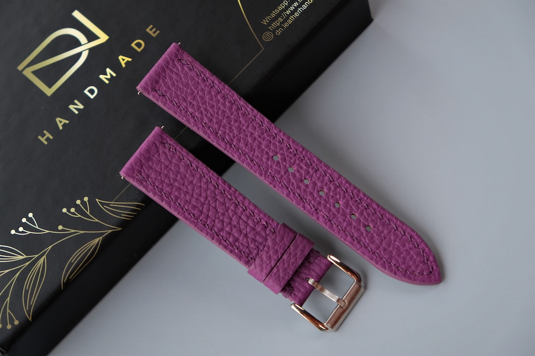 Togo Calf Leather Watch Strap, Purple Watch Strap, Handmade Watch Strap ...
