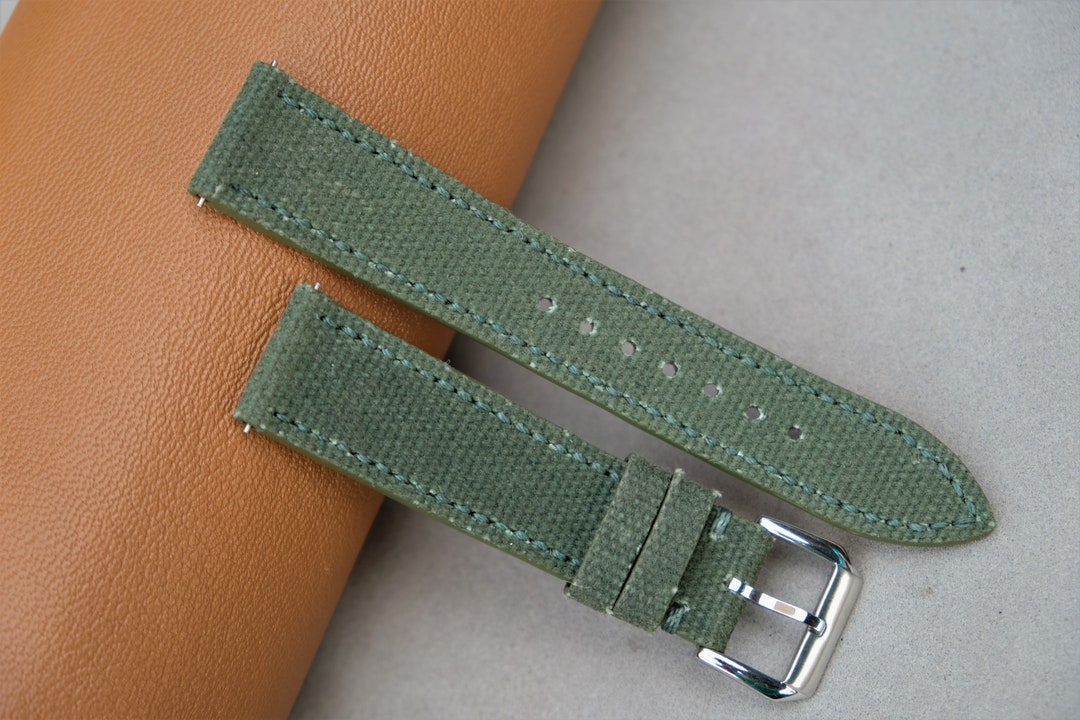 Handmade Moss Green Canvas Watch Strap: Custom Vintage Style - Etsy