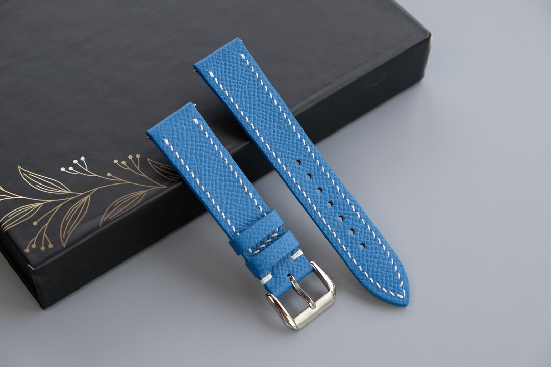 Light Blue Epsom Leather Watch Strap - Custom Sizes From 26mm to 10mm ...
