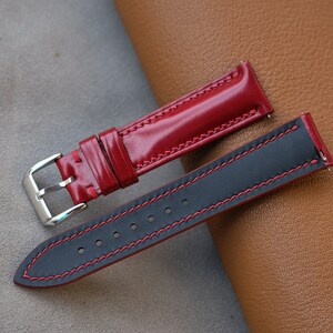 Shinki Hikaku Shell Cordovan Watch Strap, Red Watch Strap, Handmade ...