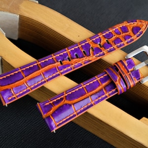 Handmade Exotic Leather Watch Strap: Purple & Orange, Custom Size - Etsy