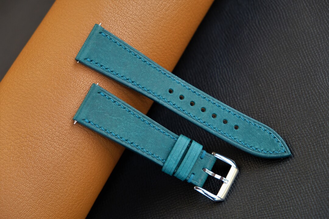 Teal Blue Leather Watch Band: Handmade Pueblo Style, Custom Sizes - Etsy