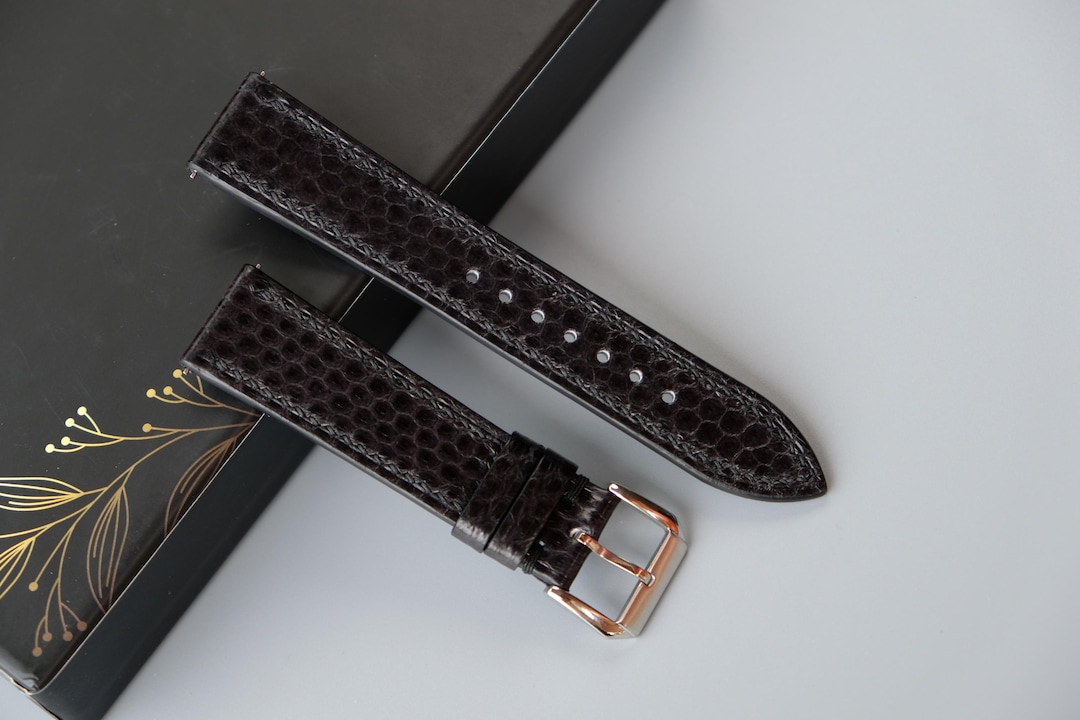 Black Snakeskin Leather Watch Strap: Custom Handmade Band - Etsy