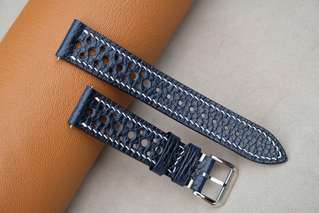 Dollaro Leather Watch Band, Dark Blue Watch Band, Vintage Watch Band ...