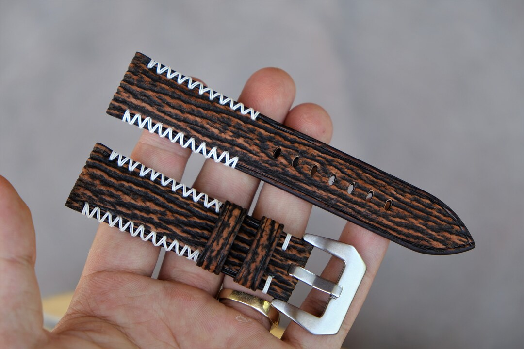 Shark Leather Watch Strap, Brown Shark Leather Watch Band, Size Can Be ...