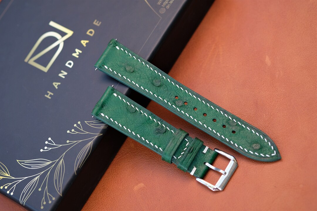 Green Ostrich Watch Strap, Custom Watch Strap, Handmade Watch Strap ...