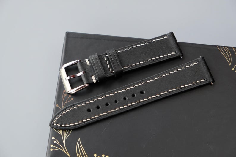 Black Maya Leather Watch Strap: Handmade With Stitching (26mm-10mm) - Etsy