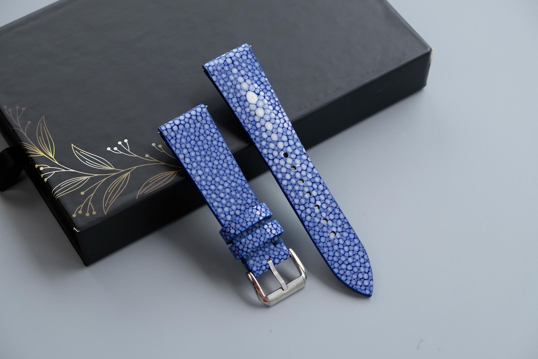 Blue Stingray Leather Watch Strap With Pearl - Custom Size - Etsy