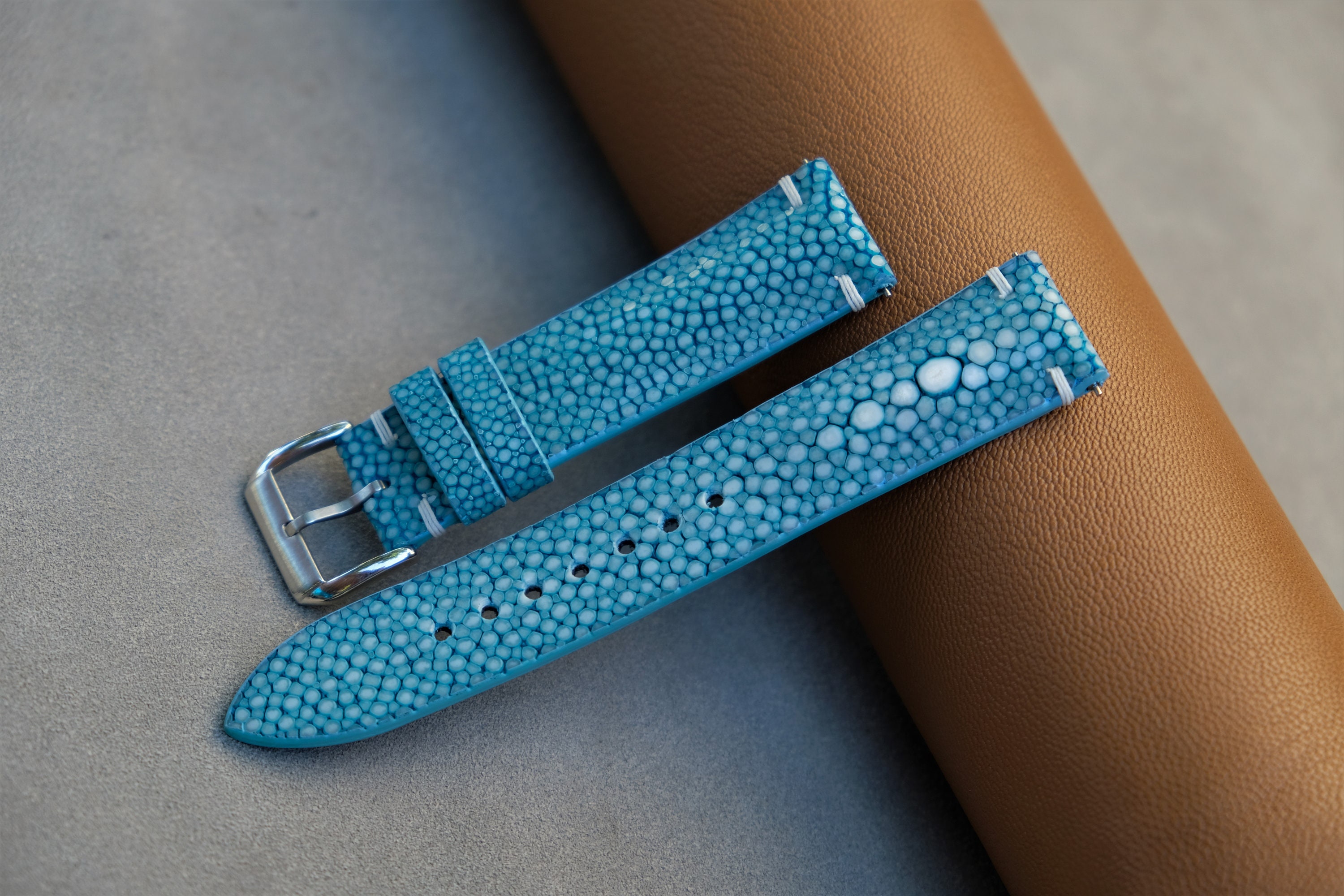 Turquoise Stingray Watch Strap With Pearl: Handmade Leather Band - Etsy