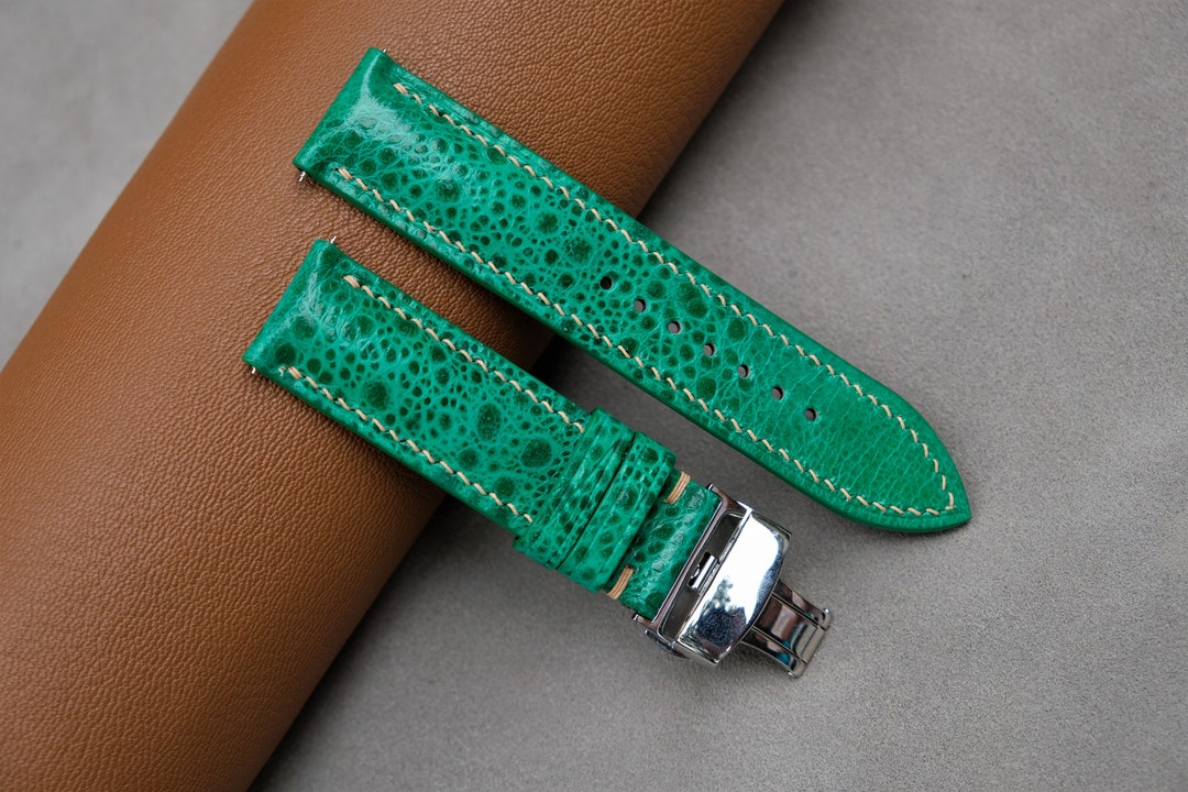 Exotic Green Leather Watch Strap: Handmade Custom Sizes - Etsy
