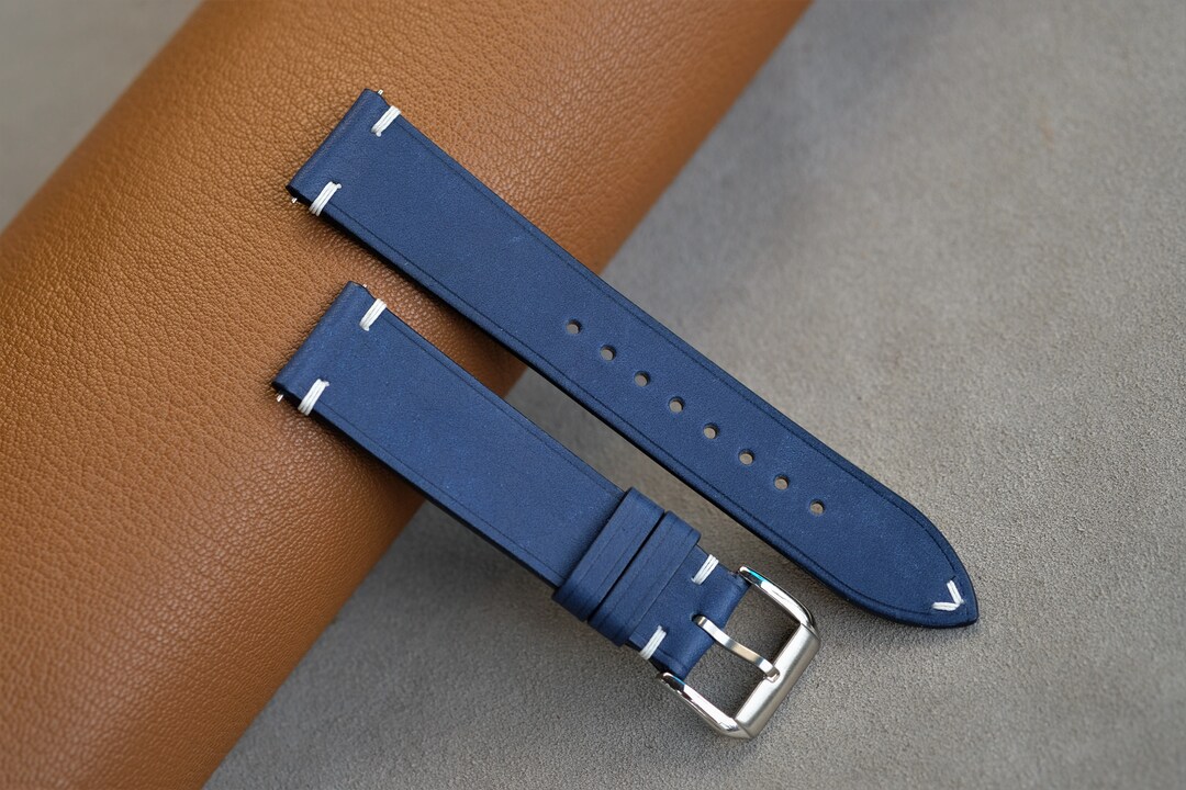 Handmade Navy Blue Leather Watch Strap: Custom Sizes Available - Etsy